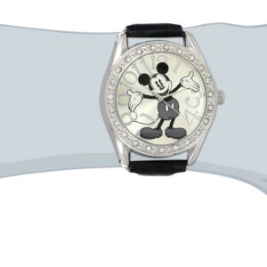 Disney Unisex MK1015 Mickey Mouse Silver Dial Black Crocodile Strap Watch