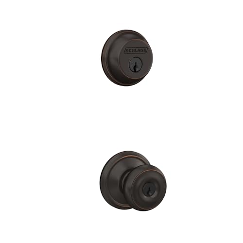 SCHLAGE FB50NVGEO716 Georgian Entry Deadbolt Lock, Aged Bronze