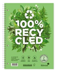 silvine a4+ premium recycled wirebound notebook, lined with margin, 120 pages of 100% recycled paper. ref r102 [pack of 5]