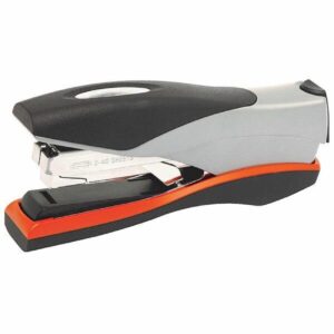 rexel optima 40 low force stapler, 40 sheet capacity, flat clinch stapling, 26/6 staples included, silver/black, 2102357