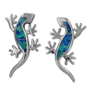 sterling silver synthetic blue opal lizard stud earrings