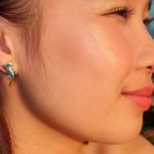 Sterling Silver Synthetic Blue Opal Lizard Stud Earrings