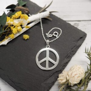 Hawaiian Silver Jewelry Peace Sign Necklace – 18 Inch Pendant Necklace for Women – Premium 925 Sterling Silver Necklace with Peace Symbol – Modern Boho Chic Design