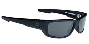 spy optic men's dirty mo polarized rectangular sunglasses, matte black frame/grey lens, one size