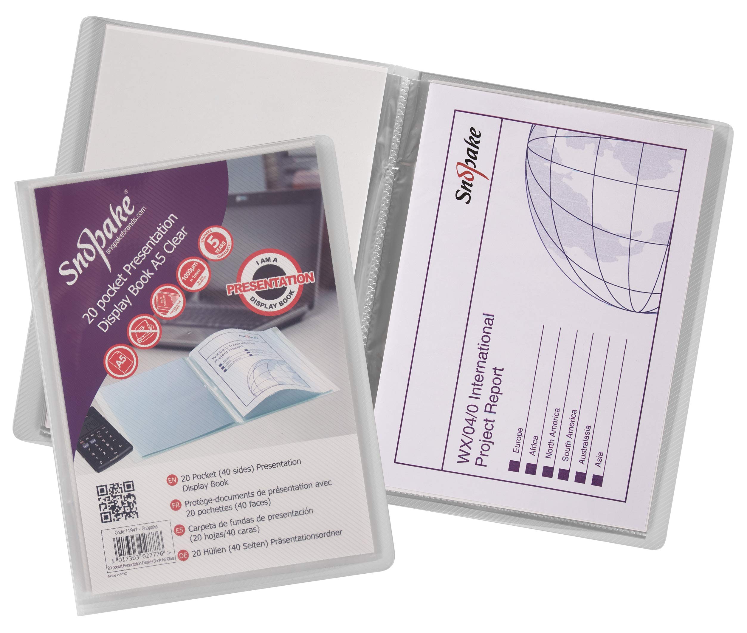 Snopake A5 Presentation Display Book 20 Pockets – Clear, Pack of 1