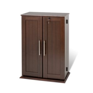 prepac espresso media cabinet with doors: lockable dvd rack, dvd storage shelves, multi-purpose media storage, high-end storage cabinet