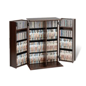 Prepac Espresso Media Cabinet with Doors: Lockable DVD Rack, DVD Storage Shelves, Multi-Purpose Media Storage, High-end Storage Cabinet