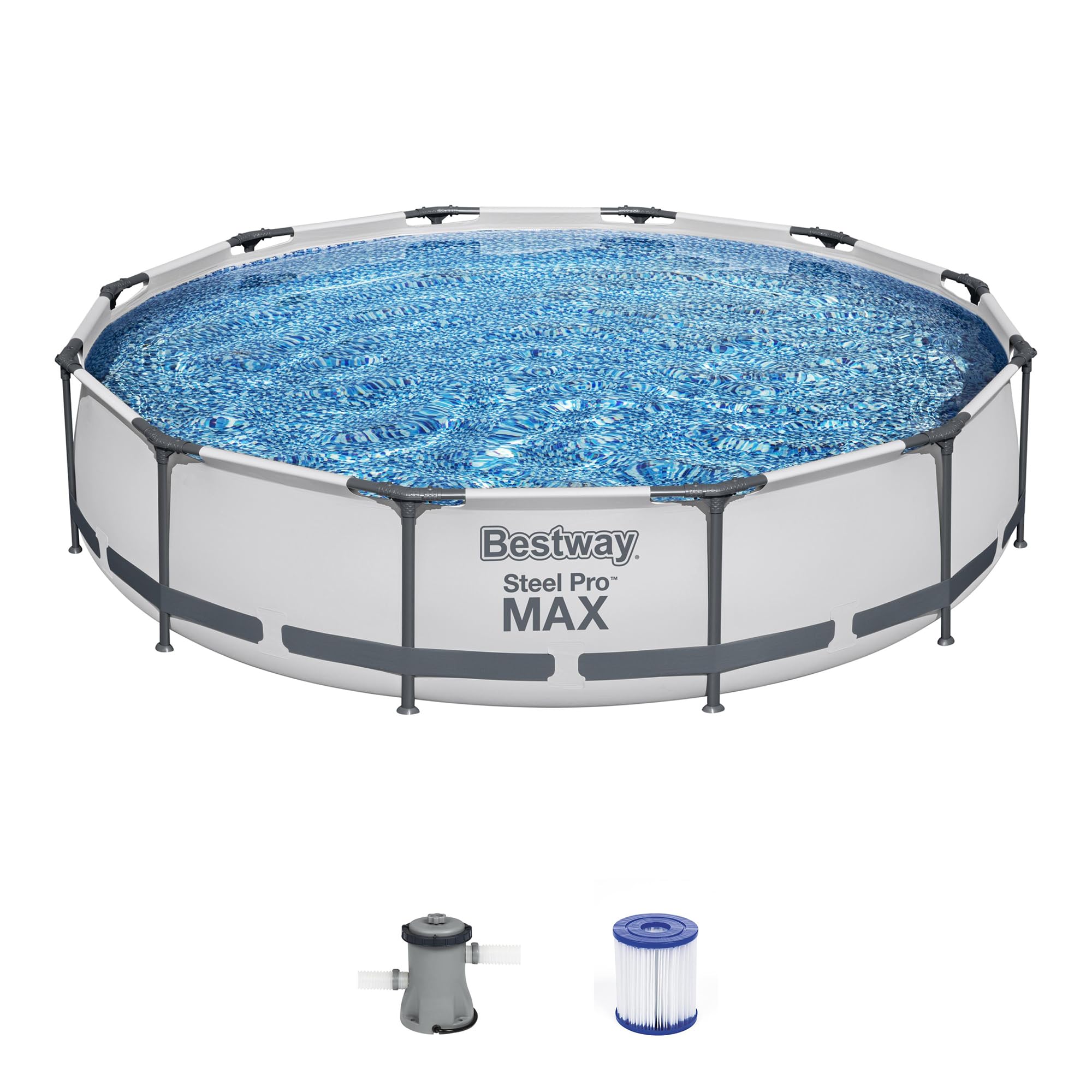 Bestway Steel Pro MAX 12 Foot x 30 Inch Round Metal Frame Above Ground Outdoor Backyard Swimming Pool Set with 330 GPH Filter Pump