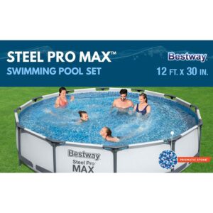 Bestway Steel Pro MAX 12 Foot x 30 Inch Round Metal Frame Above Ground Outdoor Backyard Swimming Pool Set with 330 GPH Filter Pump