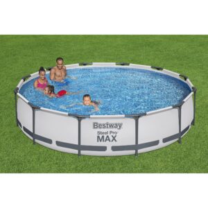 Bestway Steel Pro MAX 12 Foot x 30 Inch Round Metal Frame Above Ground Outdoor Backyard Swimming Pool Set with 330 GPH Filter Pump