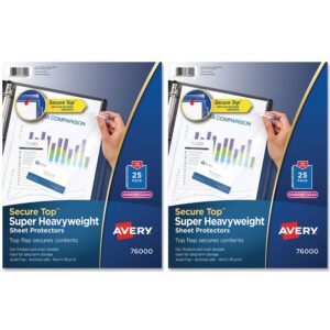 avery : secure top sheet protectors, heavy gauge, letter, diamond clear, 25 per pack -:- sold as 2 packs of - 25 - / - total of 50 each