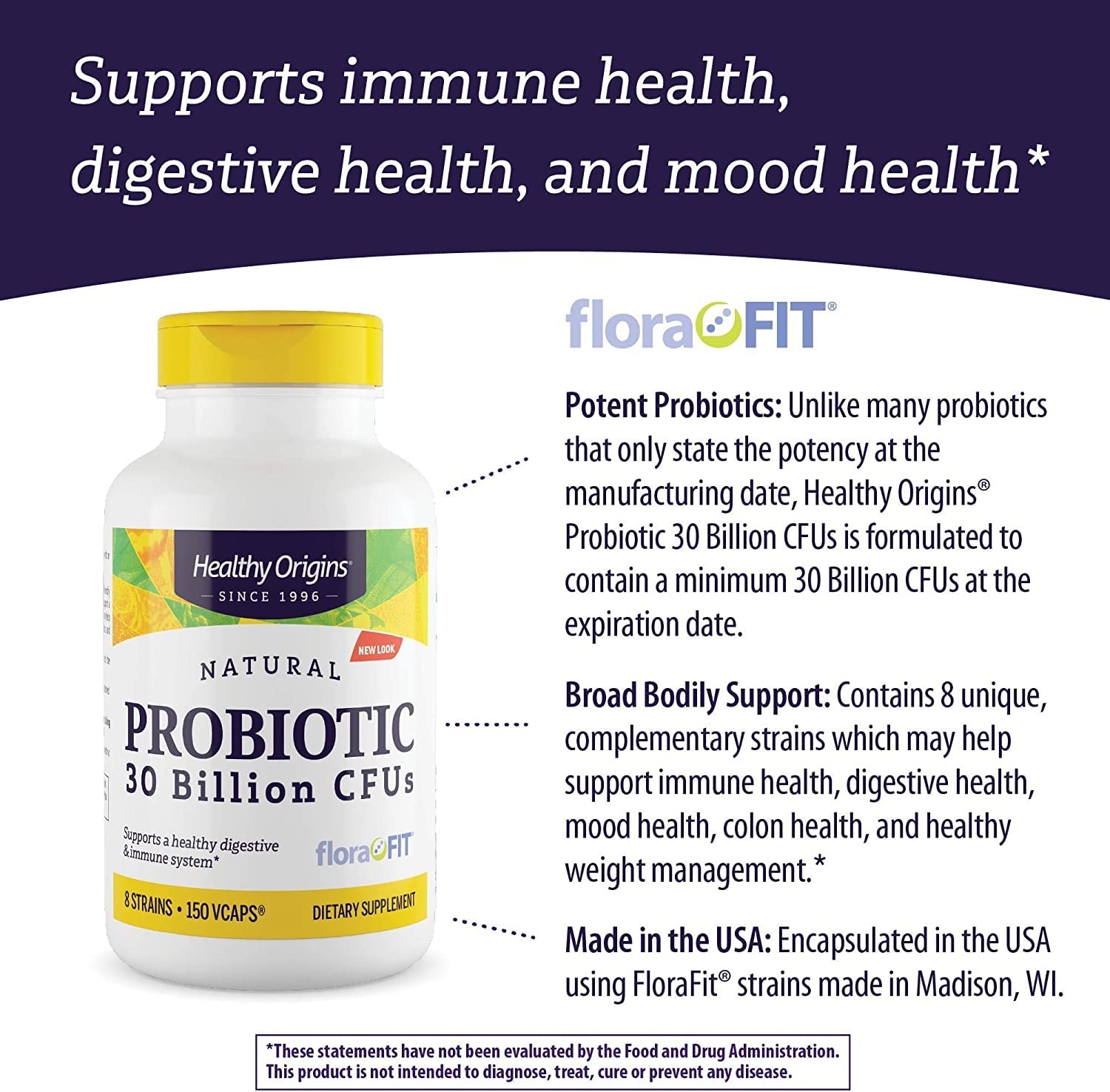 Healthy Origins Probiotic 30 Billion CFUs - Shelf Stable Probiotics for Women and Men - Supports Gut Health - Probiotics for Digestive Health - 150 Veggie Capsules