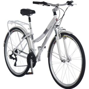 Schwinn Discover Adult Hybrid Bike for Men and Women, 700c Wheels, 21-Speeds, 17-Inch Aluminum Step-Through Frame, Front and Rear Fenders, Rear Cargo Rack, White