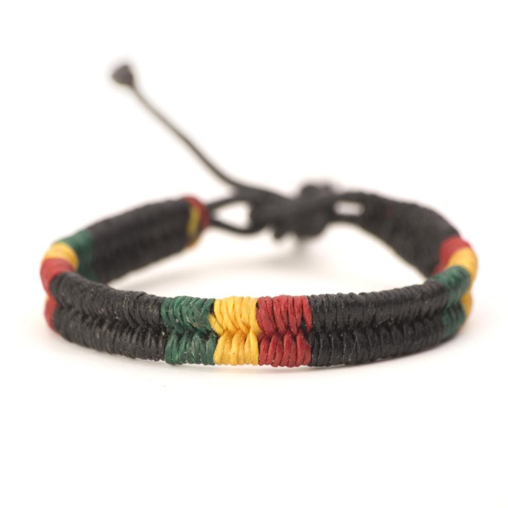 Rasta plaided hippie bracelet leather cotton braided bob marley wristband