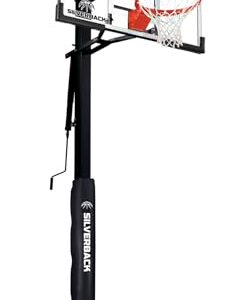 Silverback 54" In-Ground Height Adjustable Basketball System with Tempered Glass Backboard, Pro-Style Breakaway Rim, and Backboard Pad