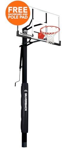 Silverback 54" In-Ground Height Adjustable Basketball System with Tempered Glass Backboard, Pro-Style Breakaway Rim, and Backboard Pad