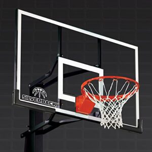 Silverback 54" In-Ground Height Adjustable Basketball System with Tempered Glass Backboard, Pro-Style Breakaway Rim, and Backboard Pad