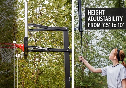 Silverback 54" In-Ground Height Adjustable Basketball System with Tempered Glass Backboard, Pro-Style Breakaway Rim, and Backboard Pad