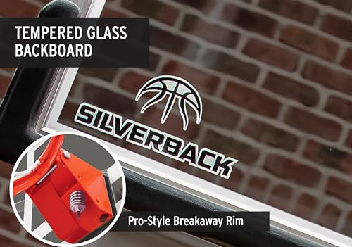 Silverback 54" In-Ground Height Adjustable Basketball System with Tempered Glass Backboard, Pro-Style Breakaway Rim, and Backboard Pad