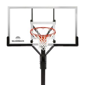 Silverback 60" In-Ground Basketball System with Adjustable-Height Tempered Glass Backboard and Pro-Style Breakaway Rim