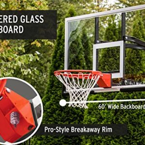 Silverback 60" In-Ground Basketball System with Adjustable-Height Tempered Glass Backboard and Pro-Style Breakaway Rim