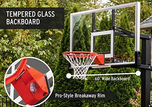 Silverback 60" In-Ground Basketball System with Adjustable-Height Tempered Glass Backboard and Pro-Style Breakaway Rim