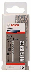 bosch 2608585491 metal drill bit hss-g 5, 1mmx52mmx3.39in 10 pcs