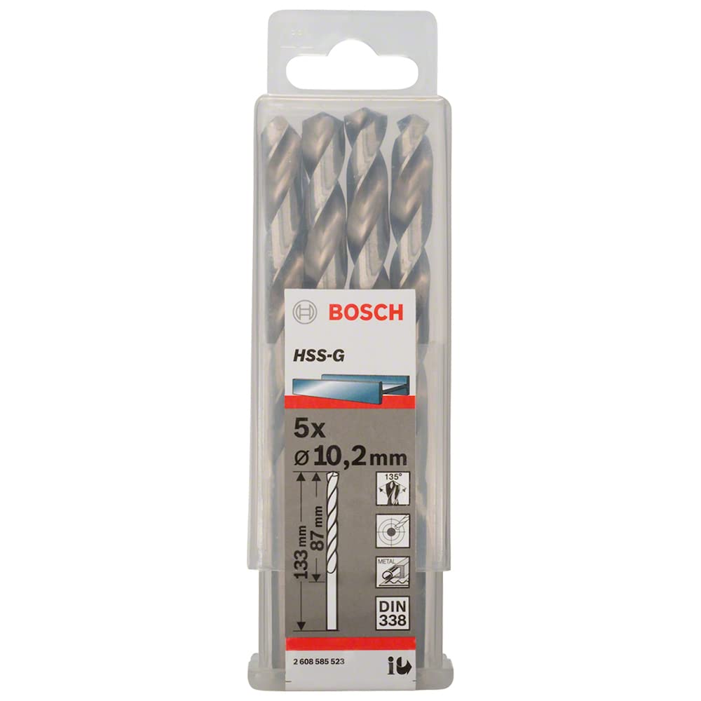 Bosch 2608585523 Metal Drill Bit Hss-G 10, 2mmx3.43inx5.24In 5 Pcs