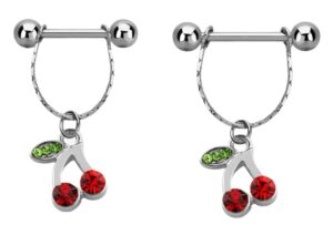 body accentz single gem cherry dangle 316l surgical steel nipple shield 14 gauge sold as pair