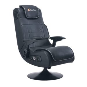 x rocker pro leather lounging video gaming pedestal chair with vibration - wireless audio force modulation technology - 2 speakers & subwoofer - armrest - black