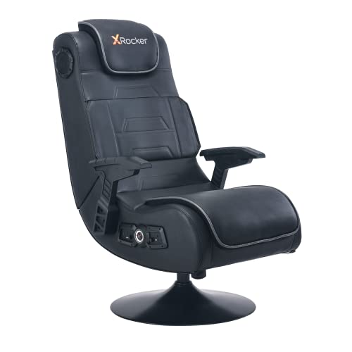 X Rocker Pro Leather Lounging Video Gaming Pedestal Chair with Vibration - Wireless Audio Force Modulation Technology - 2 Speakers & Subwoofer - Armrest - Black