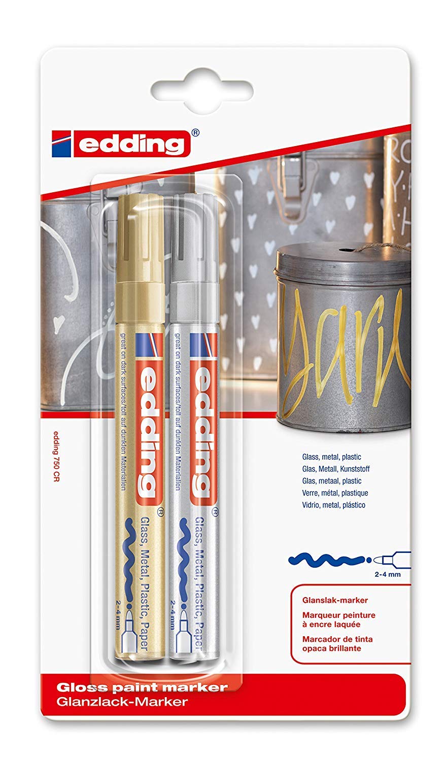 edding 750 Gloss Paint Marker - x2 Blister Carded Gold/Silver