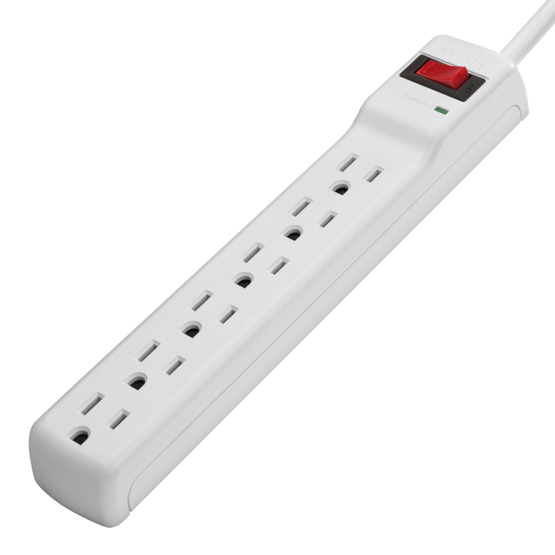 Belkin Power Strip Surge Protector - 6 AC Multiple Outlets, 2 ft Long Heavy Duty Metal Extension Cord for Home, Office, Travel, Computer Desktop & Phone Charging Brick - 200 Joules, White (2 Pack)