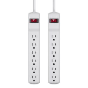 Belkin Power Strip Surge Protector - 6 AC Multiple Outlets, 2 ft Long Heavy Duty Metal Extension Cord for Home, Office, Travel, Computer Desktop & Phone Charging Brick - 200 Joules, White (2 Pack)