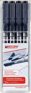 edding 1880 profipen - black - set of 4 -line width 0.25-0.7 mm-fineliner pen for precise writing, sketching and technical drawing - fine, metal-encased nib - suitable for use with rulers and stencils