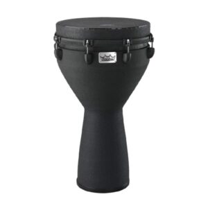 remo djembe, mondo™, key-tuned, skyndeep® fiberskyn®, black, contour tuning brackets, black earth finish