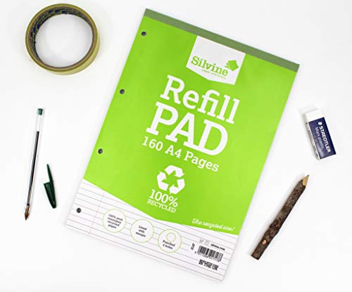 Silvine Everyday Refill Pad Recycled Wirebound Ruled Margin 160pp 70gsm A4 Ref RE4FM [Pack of 6]