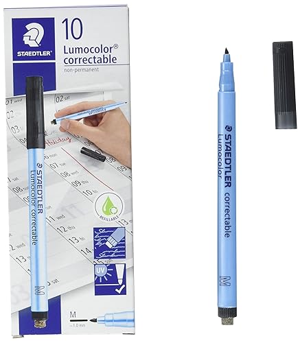 Staedtler Lumocolor 305 M-9 Correctable Foil Pen M Tip Approx. 1.0 mm Pack of 10 Black