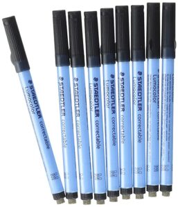 staedtler lumocolor 305 m-9 correctable foil pen m tip approx. 1.0 mm pack of 10 black