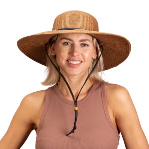 Sloggers Women's Wide Brim Braided Sun Hat with Wind Lanyard - UPF 50+ Maximum Sun Protection Dark Brown