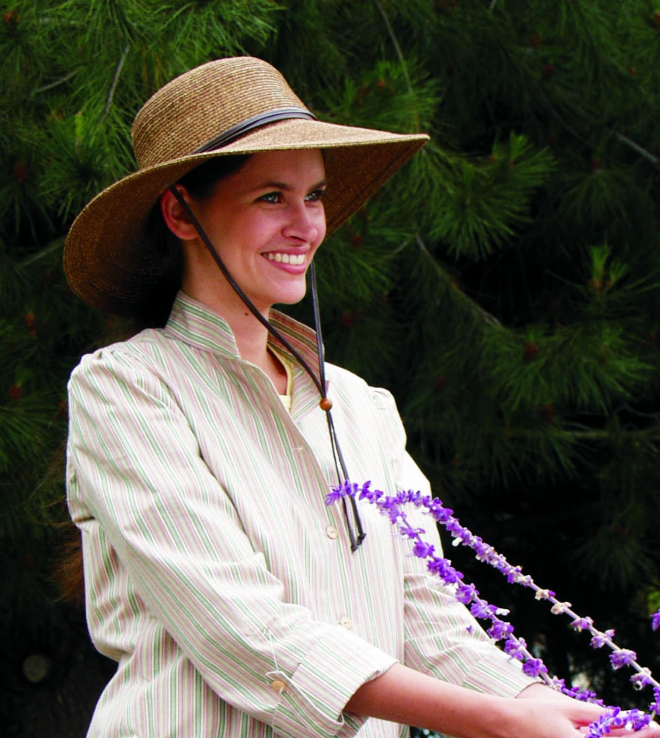 Sloggers Women's Wide Brim Braided Sun Hat with Wind Lanyard - UPF 50+ Maximum Sun Protection Dark Brown