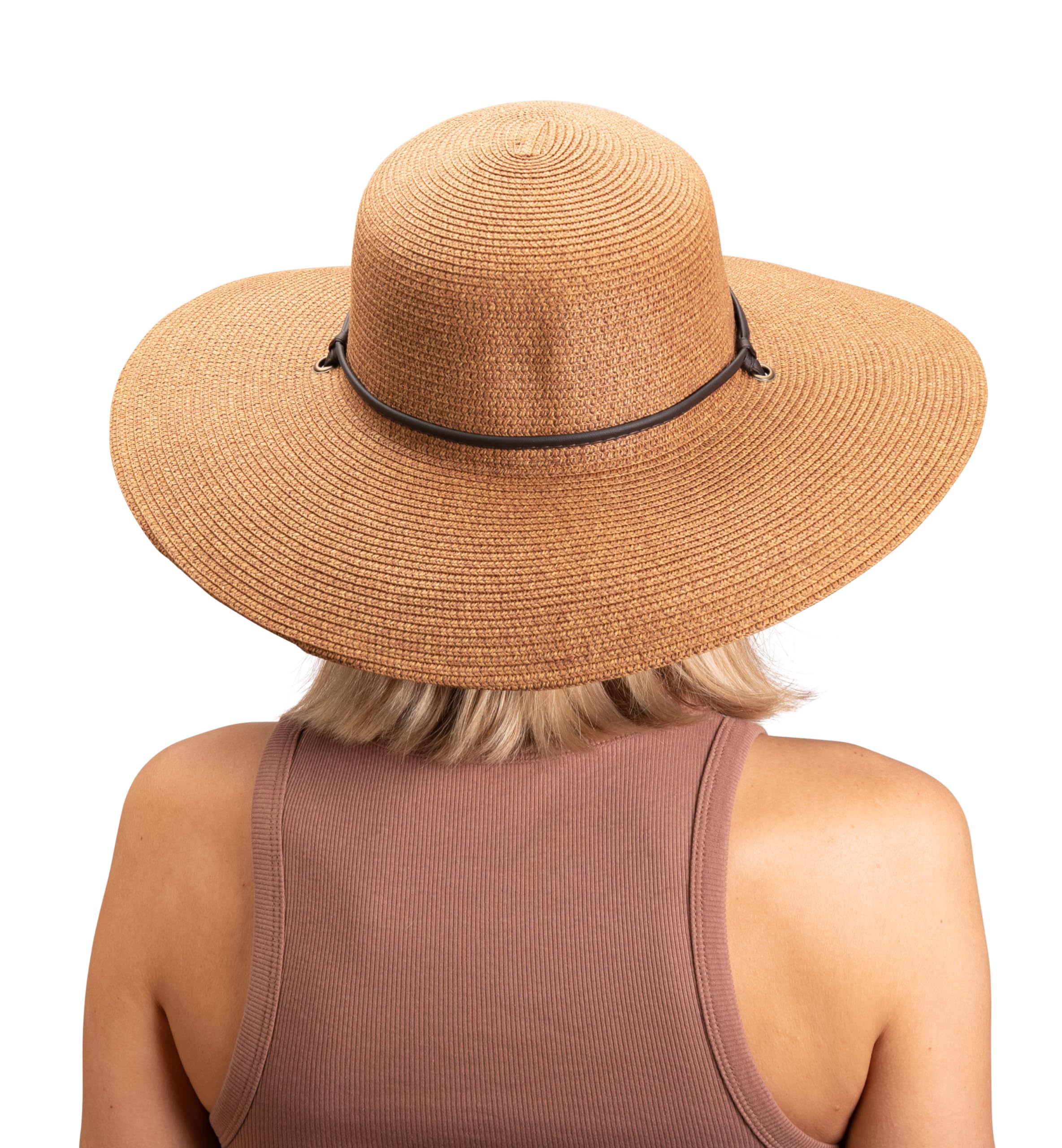 Sloggers Women's Wide Brim Braided Sun Hat with Wind Lanyard - UPF 50+ Maximum Sun Protection Dark Brown