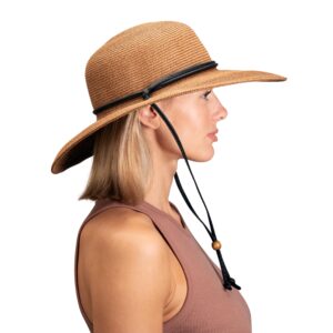 Sloggers Women's Wide Brim Braided Sun Hat with Wind Lanyard - UPF 50+ Maximum Sun Protection Dark Brown