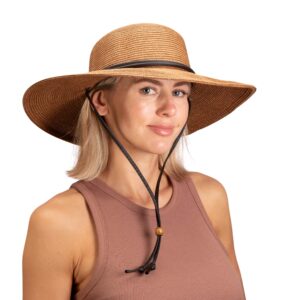 Sloggers Women's Wide Brim Braided Sun Hat with Wind Lanyard - UPF 50+ Maximum Sun Protection Dark Brown