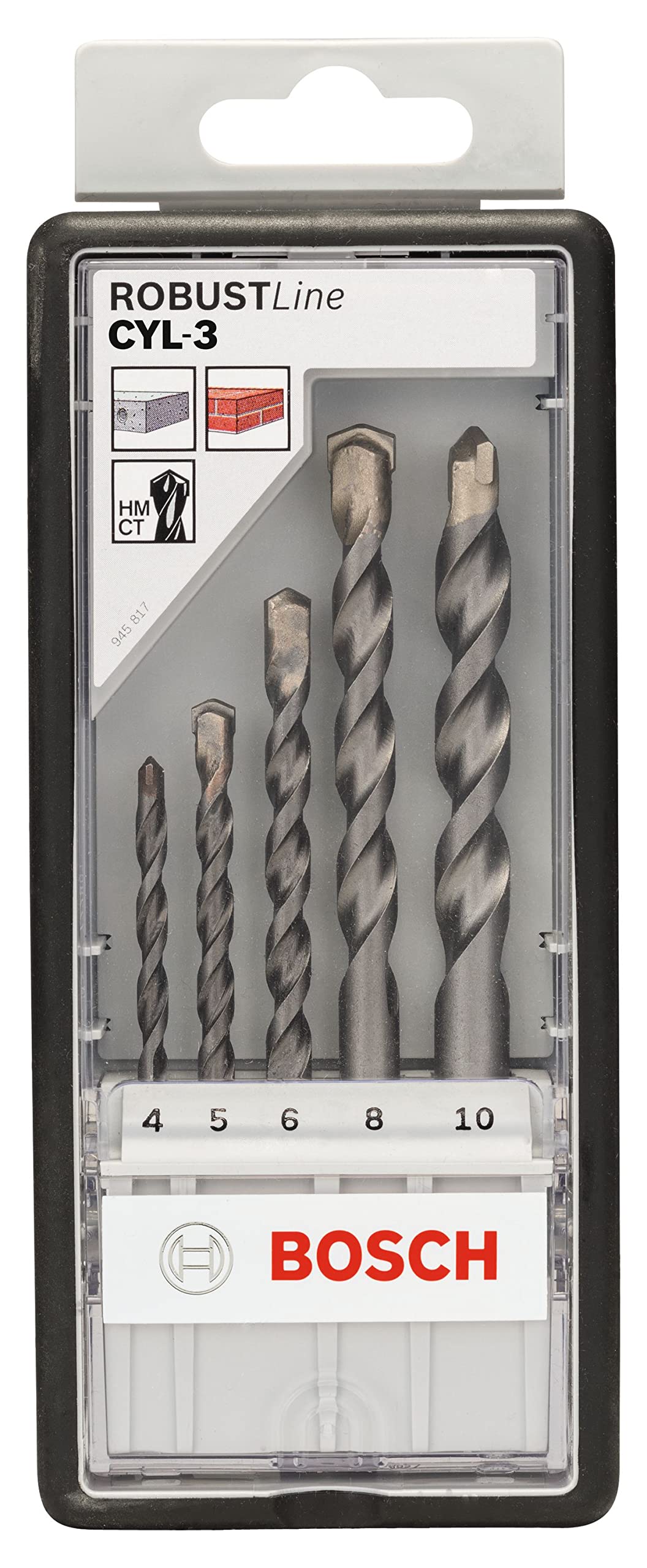 Bosch 2607010524 Concrete Drill Bit-Set "Robust Line Cyl-3 Silver Percussion" 4-10mm 5 Pcs