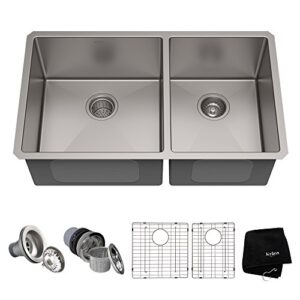 kraus standard pro 33-inch 16 gauge undermount 60/40 double bowl stainless steel kitchen sink, khu103-33