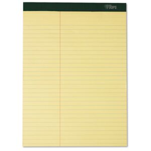 tops docket writing pads with 100 sheets, extra-strong back, 8-1/2" x 11-3/4", perforated, canary, law rule, 100 sheets, 6 pack (63396)