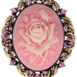 Alilang Vintage Inspired Antique Reproduct Rose Pink Crystal Flower Cameo Pin Brooch, Rose Pink