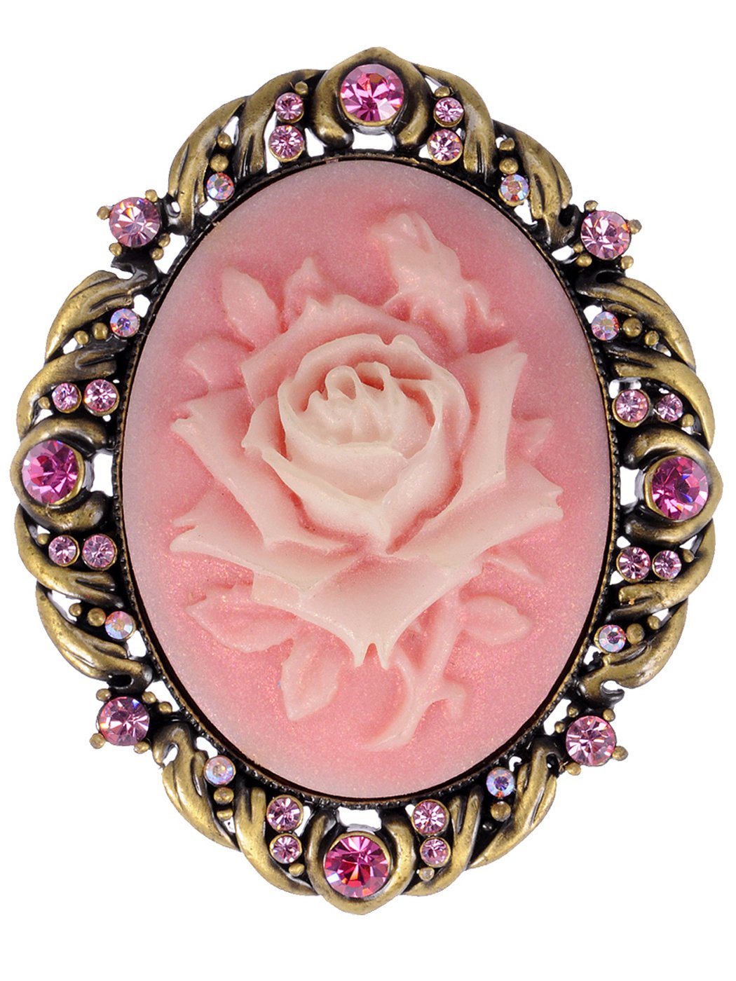 Alilang Vintage Inspired Antique Reproduct Rose Pink Crystal Flower Cameo Pin Brooch, Rose Pink