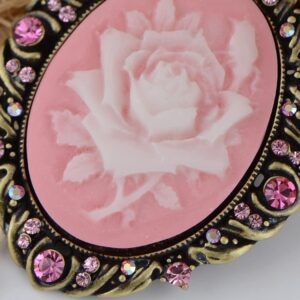 Alilang Vintage Inspired Antique Reproduct Rose Pink Crystal Flower Cameo Pin Brooch, Rose Pink